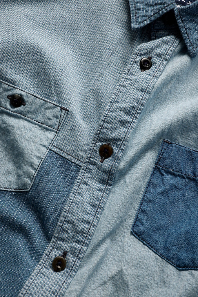 FUNDAMENTAL PATCHWORK S/S SHIRT 3YR WASH-INDIGO - Popcorn Store