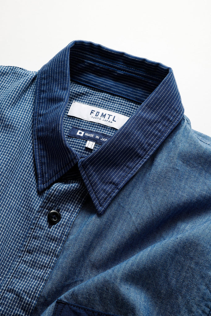 FUNDAMENTAL PATCHWORK S/S SHIRT RINSE-INDIGO - Popcorn Store