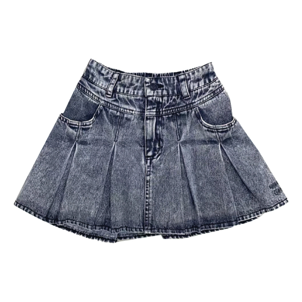 NEUTRAL SOCIETY SNOW WASH DENIM PLEATED MINI SKIRT-BLACK DENIM ...