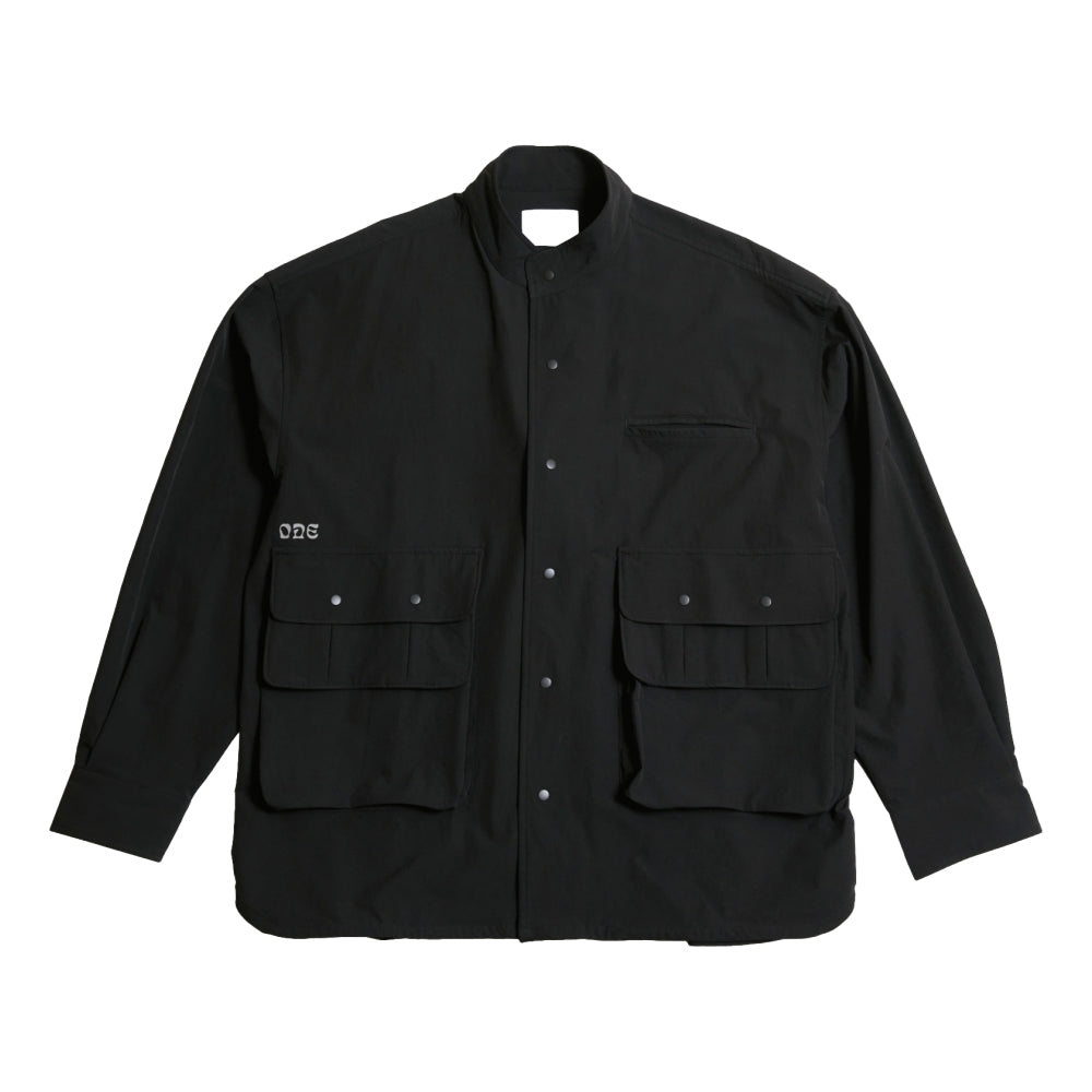 OPEN DIALOGUE STAND COLLAR MULTI POCKET SHIRT-BLACK – Popcorn Store