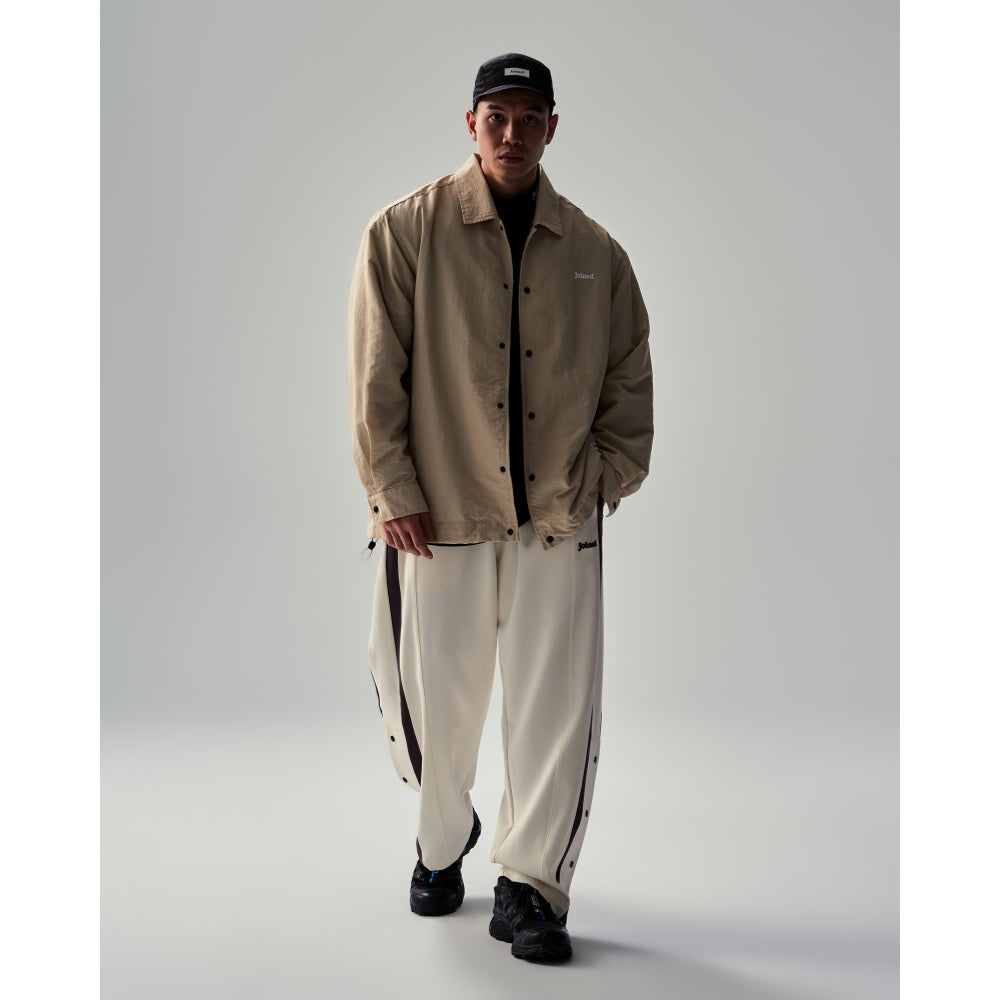 TEAMJOINED STRIPE POCKETS TECH WIDE PANTS-BEIGE - Popcorn Store