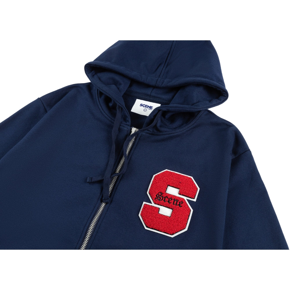 SCENE BY ICE FIRE WASHED ZIP UP HOODIE-NAVY/RED - Popcorn Store